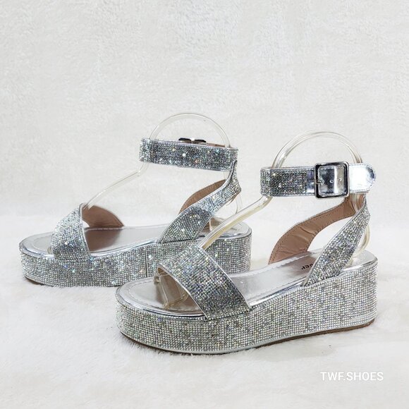 Forever Yours | Shoes | Flashy Silver Ankle Strap Sparkling Rhinestone ...